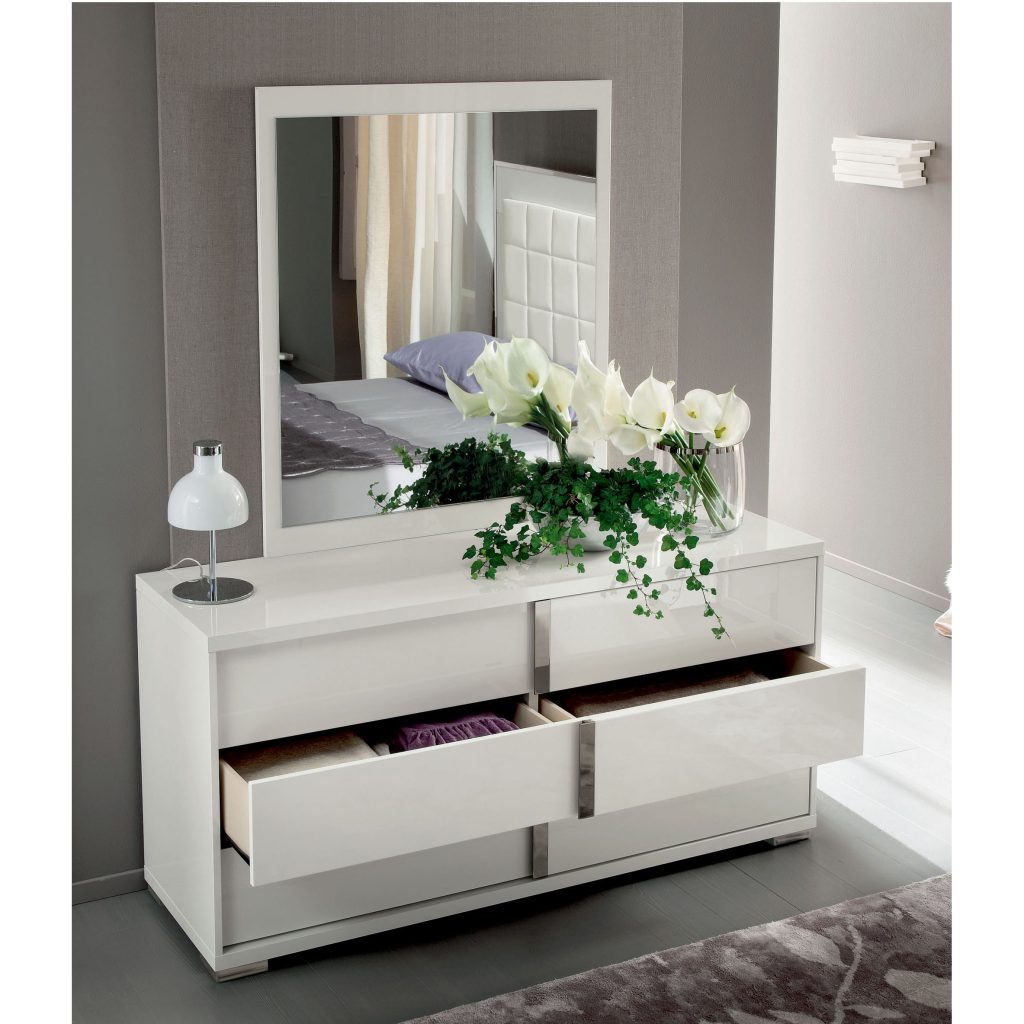 Elegant High Gloss White Finished Wall Mirror by Alf of Italy